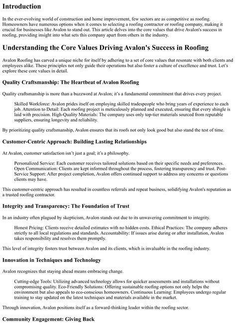 Ppt Understanding The Core Values Driving Avalons Success In Roofing