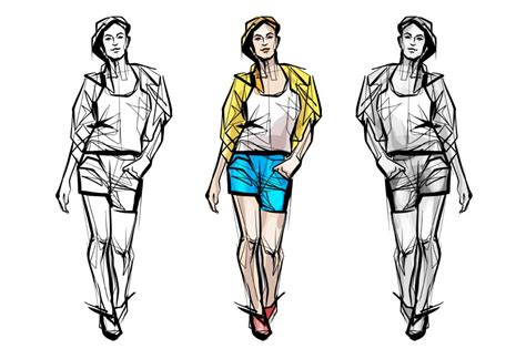 Fashion Model Hand Drawn Walking Woman Illustration Par Dahabian