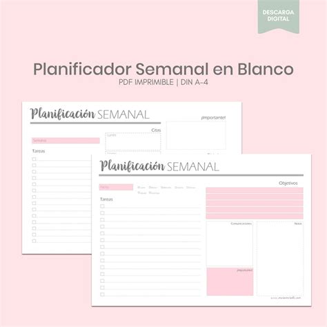 Planificador Semanal Imprimible Horario Semanal Minimalista Etsy