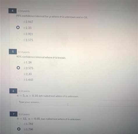 Solved 99 Confidence Interval For μ Where σ Is Unknown And