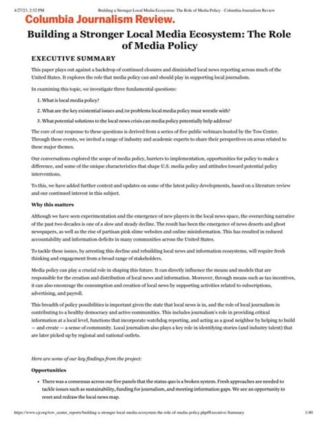 Building A Stronger Local Media Ecosystem The Role Of Media Policy Pdf