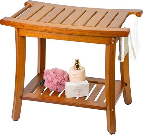 Utoplike Bamboo Shower Bench With Storage Wood Shower