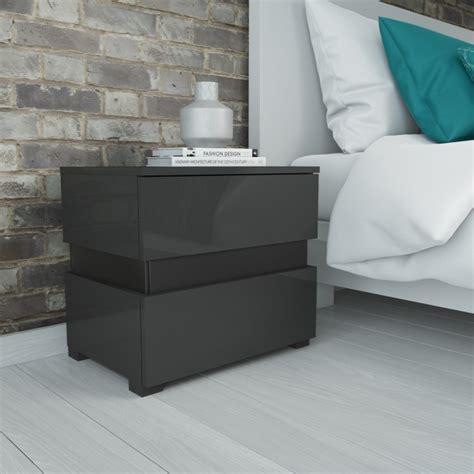 Sense Grey High Gloss Bedside Table With Led Light Furniture123