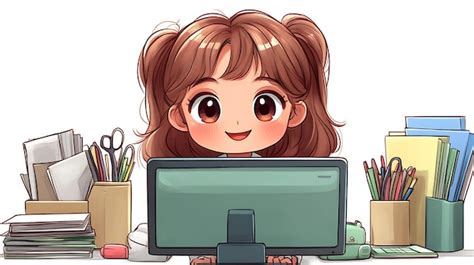 Chibi Style Girl Working As An Assistant At Desk Premium Ai Generated