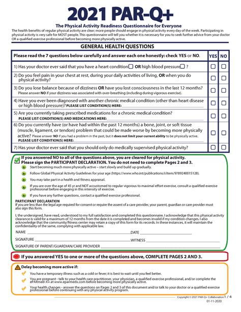 2021 Par Q General Health Questions File 1 The Physical Activity