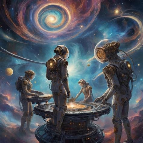 Premium Photo A Poster With A Group Of People Working On A Galaxy