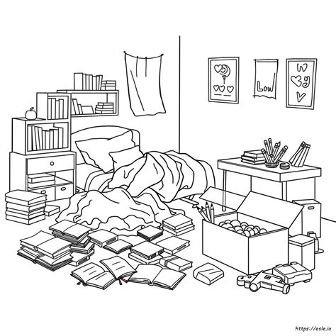 Messy Room Coloring Page