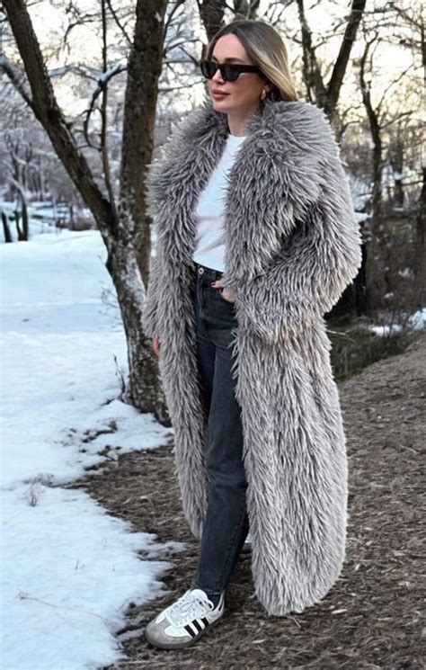 Womens Long Shaggy Faux Fur Coat Warm Plush Winter Overcoat