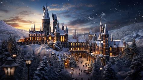 A Majestic Hogwarts Castle At Christmas Markets In The Snow Miniature