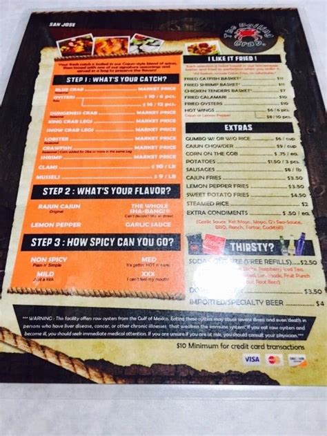 Menu At The Boiling Crab Restaurant San Jose 71 Curtner Ave Suite 20