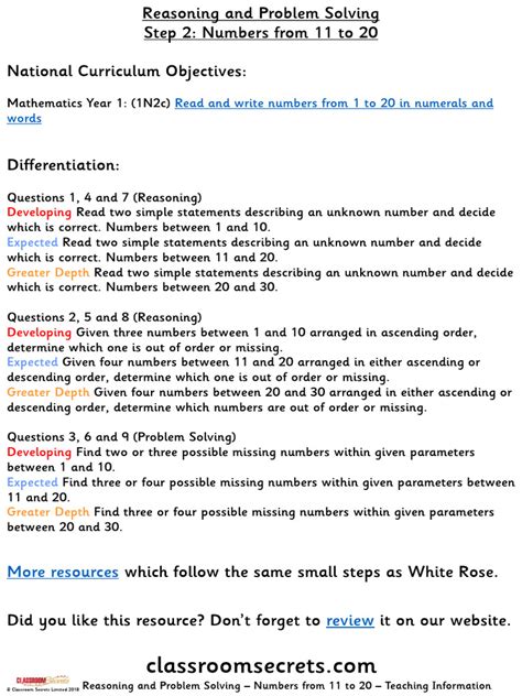 Numbers 11 20 Problem Solving156933078 Pdf