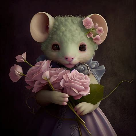 Cute Victorian Rat Elegantly Dressed With Gorgeous Bouquet Of Roses