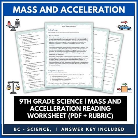 9th Grade Science Mass And Acceleration Reading Worksheet Pdf Rubric