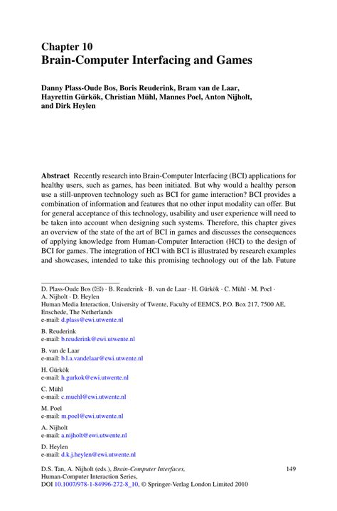 Pdf Brain Computer Interfacing And Games