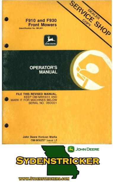 John Deere F910 And F930 Front Mowers Operators Manual