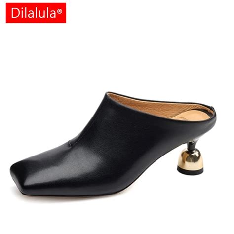 Dilalula 2025 Elegant Genuine Leather Thin High Mules Women Covered Toe Strange High Heels