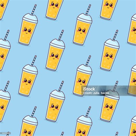 파란색 배경에 만화 칵테일이 있는 귀여운 패턴으로 인쇄물 섬유 및 모든 용도로 사용할 수 있습니다 벡터 그림 0명에 대한 스톡