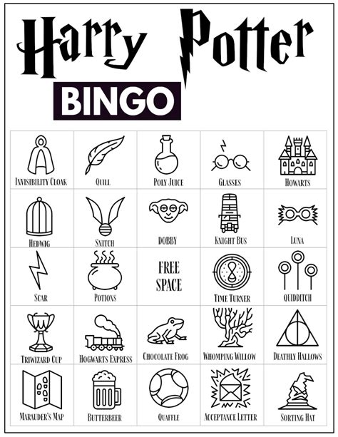 Free Printable Harry Potter Bingo Game Paper Trail Design