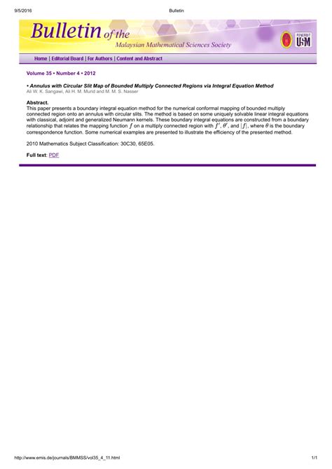 Pdf Annulus With Circular Slit Map Of Bounded Multiply Connected Regions Via Integral Equation