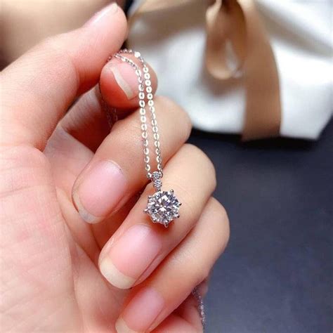 Round Cut Moissanite Pendant Necklace Sterling Silver T Etsy