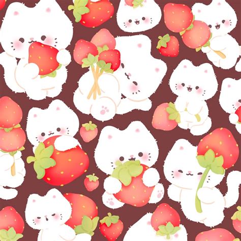 Cute Kawaii Printable Strawberry Cats Clipart Commercial Use Png