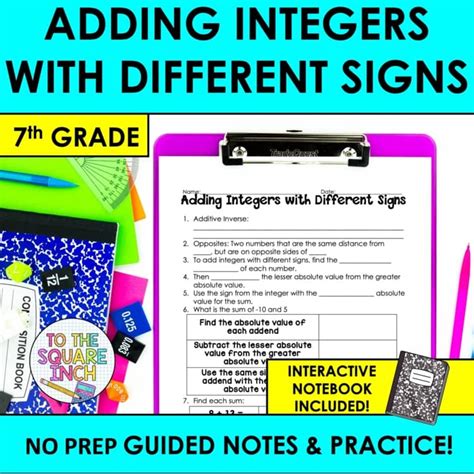 Adding Integers With Different Signs Notes And Practice Interactive