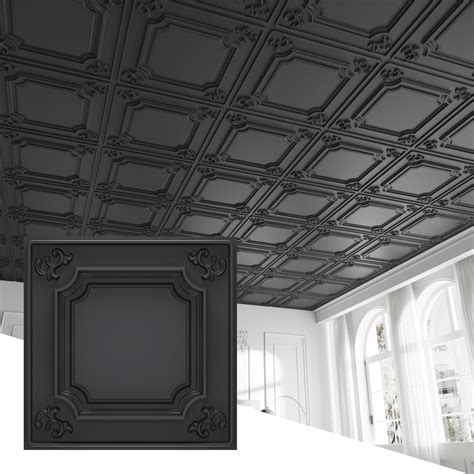 Looyee 24 Pack Black Ceiling Tiles 24x24 Inch 3d French Style Pvc