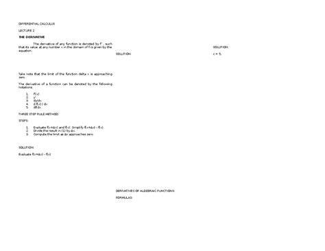 2 Differentiate Differentiating Lecture Notes And Formulas
