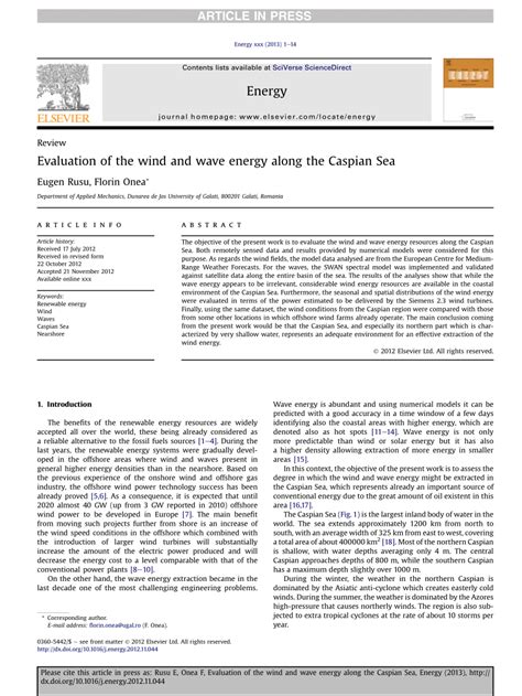 Pdf Evaluation Of The Wind And Wave Energy Along The Caspian Sea