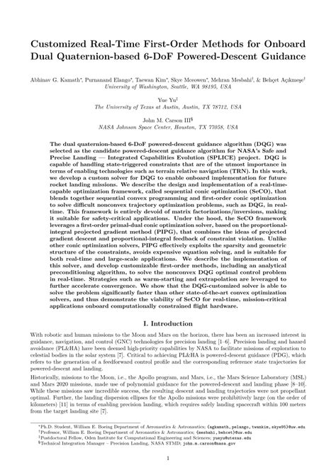 Pdf Customized Real Time First Order Methods For Onboard Dual Quaternion Based 6 Dof Powered