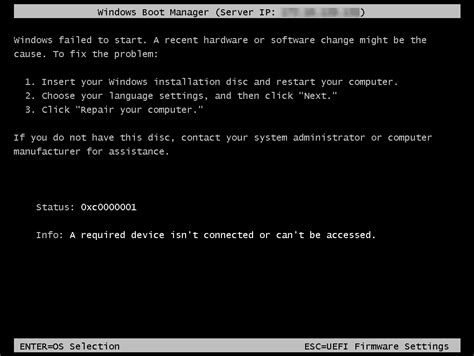 Pxe Boot Failing With Error Code 0xc0000001 Microsoft Qanda