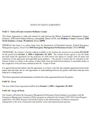 Notice Of Grant Award Letter