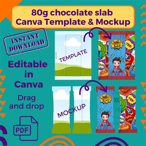 80g Chocolate Slab Wrapper Canva Template Pixel Perfect Bloem