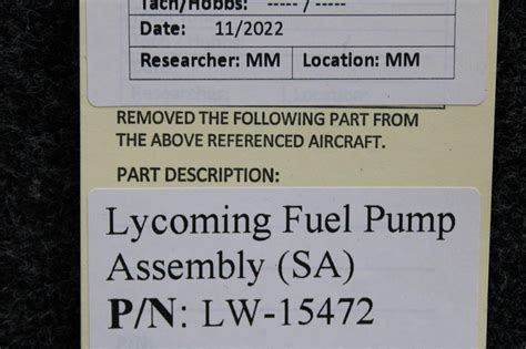 Lw 15472 Lycoming Fuel Pump Assembly Sa