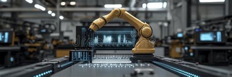 Industrial Robotic Arm Processing Data In Factory Line Stock Illustration Illustration Of