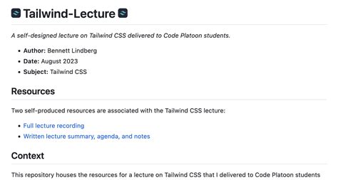 Github Bennettlindberg Tailwind Lecture A Self Designed Lecture On