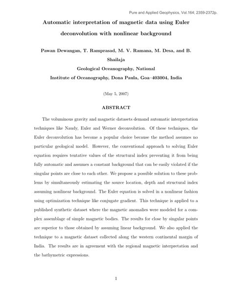 Pdf Automatic Interpretation Of Magnetic Data Using Euler Deconvolution With Nonlinear Background