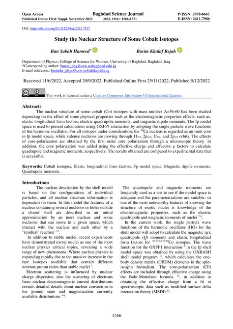 Pdf Study The Nuclear Structure Of Some Cobalt Isotopes