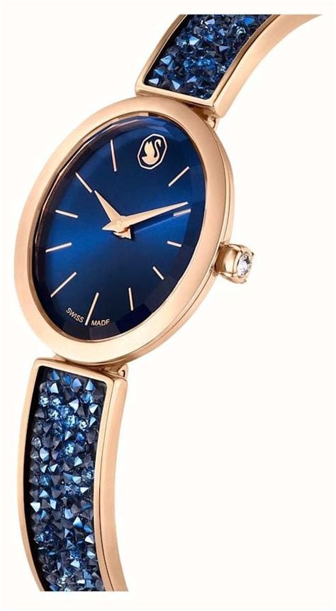 Swarovski Crystal Rock 26mm Blue Dial Blue Crystal And Rose Gold Pvd