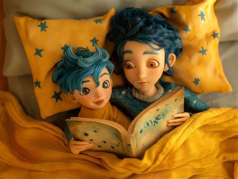 Animated Characters Reading A Book In Bed Stock Image Image Of Blue