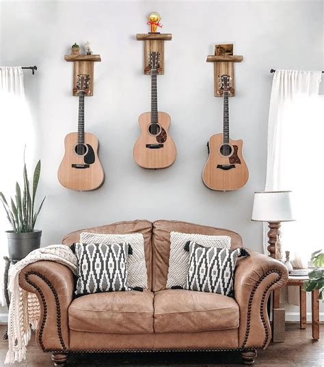 Keebofly Guitar Wall Mount Hangers 3 Pack Rustic Wood Brown With Pic