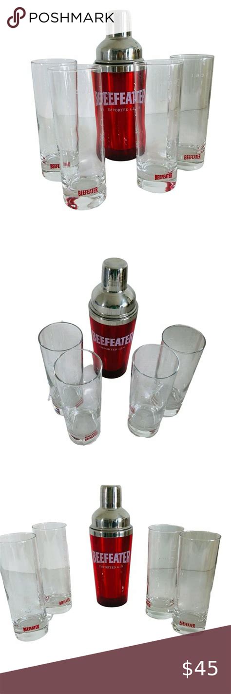 Beefeater Gin 5pc Cocktail Red Shaker 4 Highball Glasses Forever London 1820 Beefeater Highball