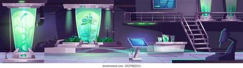 Cartoon Scientific Laboratory On Spaceship Interior Stock Vector