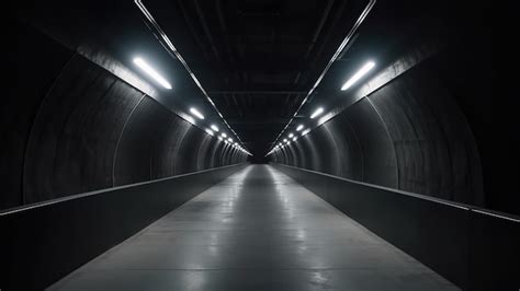Premium Photo A Dark Tunnel With Lights On The Ceiling And A Dark