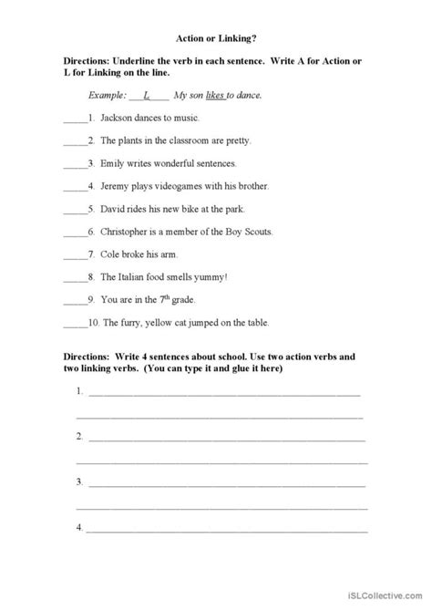 Action Verbs And Linking Verbs Worksheet Worksheets Library