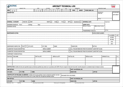 Avtrac Part 42 Technical Log Sheet Replacement Book Avtrac