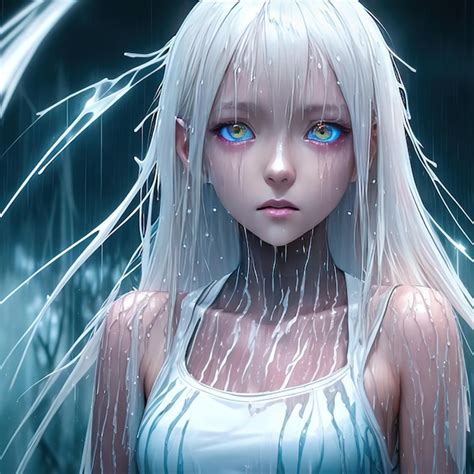 Premium Photo A Girl With White Hair And Blue Eyes Is Standing In The