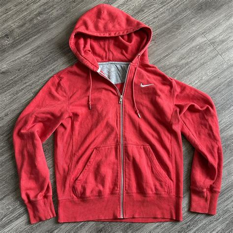 Vintage Red Nike Zip Up Hoodie Colour Red Size Depop