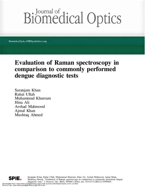 Pdf Evaluation Of Raman Spectroscopy In Comparison To Commonly Performed Dengue Diagnostic Tests