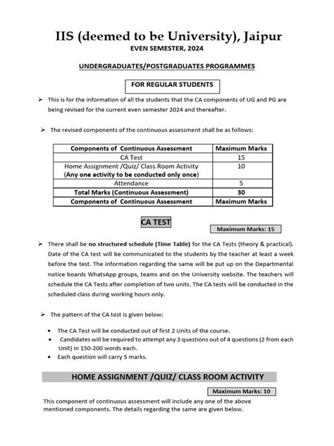 Regarding Continuous Assessments Even Semester 2024 Pdf